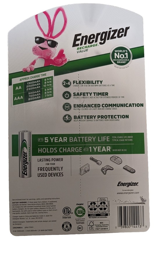 Energizer Rechargeable Battery Charger Kit w/ 4x AA & 2x AAA NiMH ...