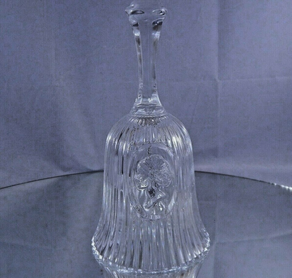 Vintage Fostoria Clear Ribbed Glass Crystal Hand Bell Cameo Lady Woman ...