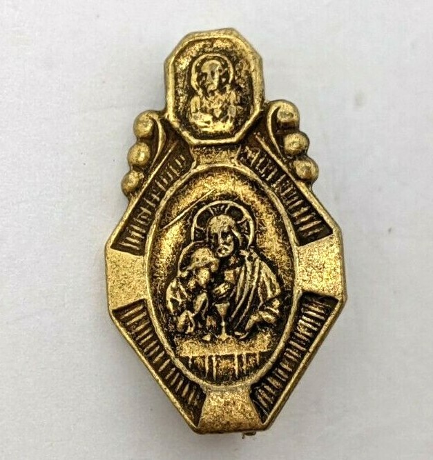 VTG Gold Tone Medal Remembrance of First Holy Communion Catholic Lapel ...