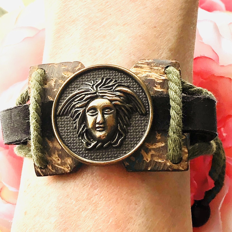 Leather Cuff Bracelet Greek God Angel Goth Moto Punk Jewelry Adjustable ...