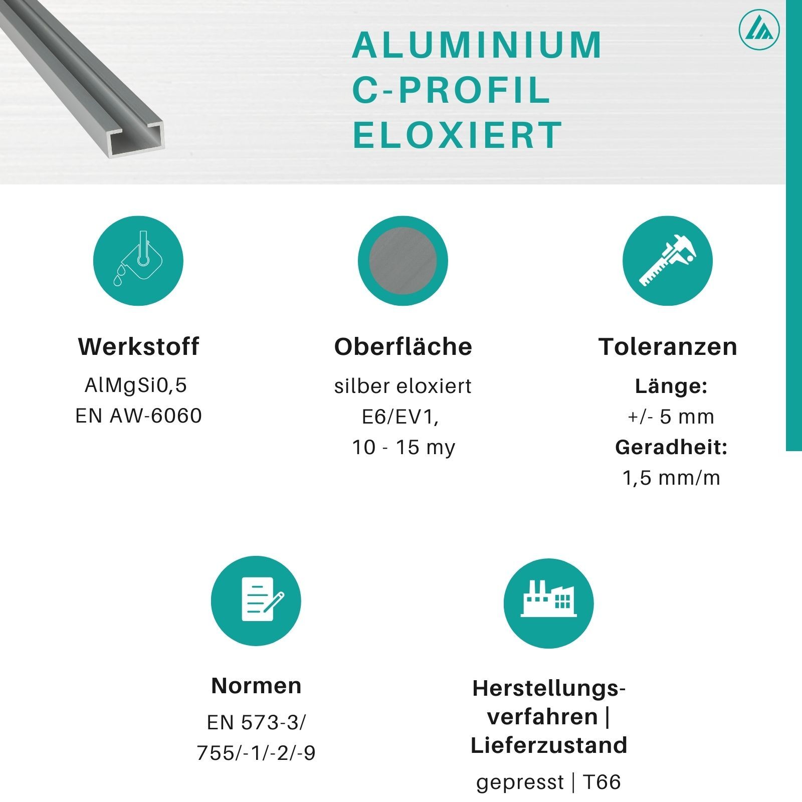 Alu C-Profil ELOXIERT Länge: 0,5-3 m Aluminium Laufschiene Profil M6,M8 ...