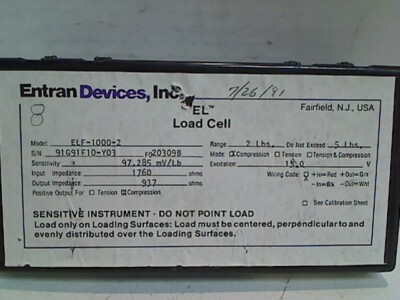 ENTRAN DEVICES INC. EL LOAD CELL RANGE 2 LBS. DO NOT EXCEED 5 LBS. ELF ...