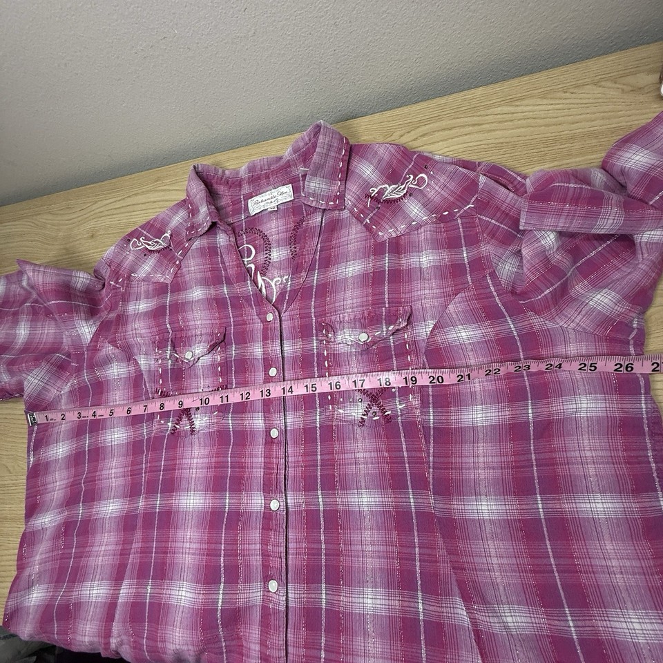 Panhandle Slim Pink Western Shirt Women 3X Roll Tab Embroidered Pearl ...