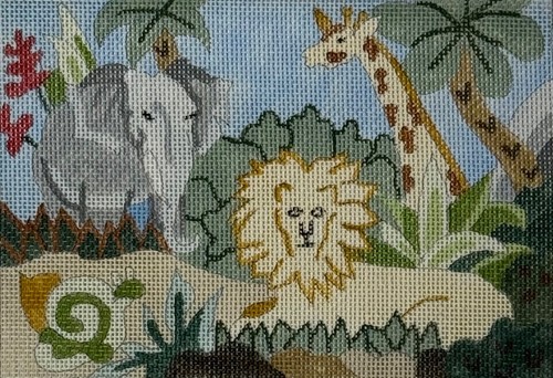 Rosalie Hand-Painted JUNGLE ANIMALS Elephant Giraffe Lion Needlepoint ...