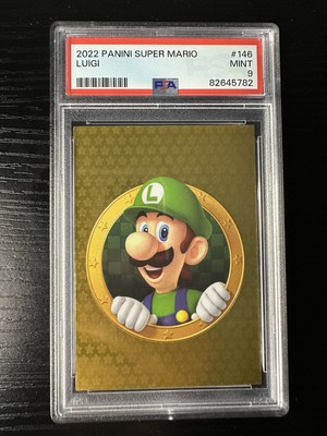 PSA 9 🔥 Luigi Gold Card 2022 Panini Super Mario Bros #146 Golden Mint ⭐ ...