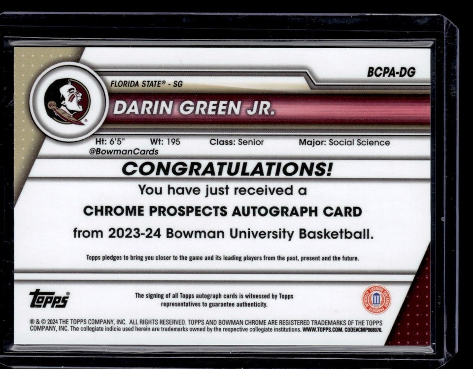 2023-24 Bowman University Chrome Darin Green Jr. Auto #/250 | eBay