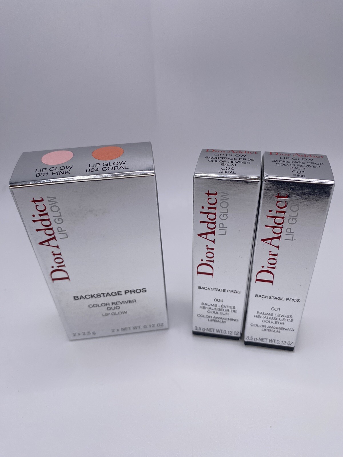 Dior Addict Duo 001 Pink & 004 Coral Satin Lip Glow Awakening Fast for ...