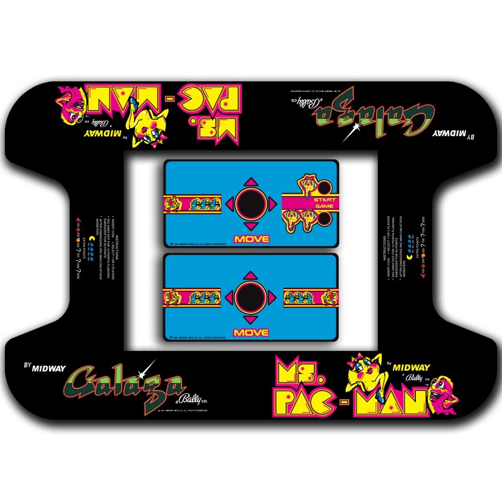 Ms. Pac-Man - Galaga Arcade Cocktail Adhesive Underlay & CPO Sticker ...