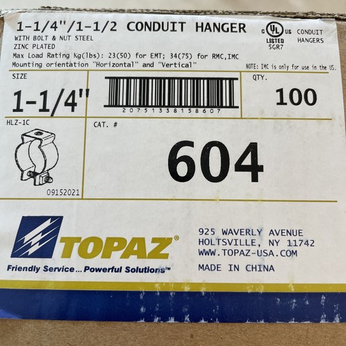 Topaz 604 Conduit Hanger With Bolt & Nut 1 1/4” Steel Zinc Plated Box ...