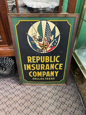 Republic Insurance Company Antique Tin Sign Dallas Texas | eBay