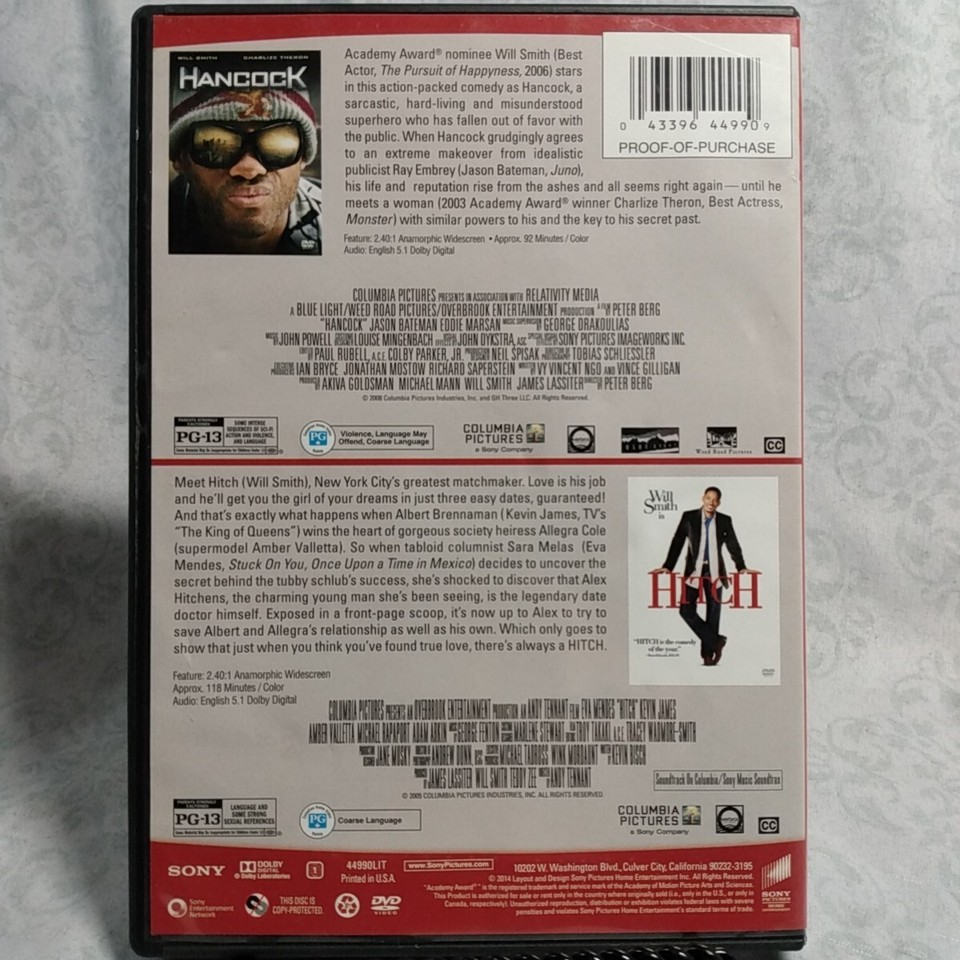 Hancock & Hitch (DVD) Double Feature Will Smith Charlize Theron SWB ...