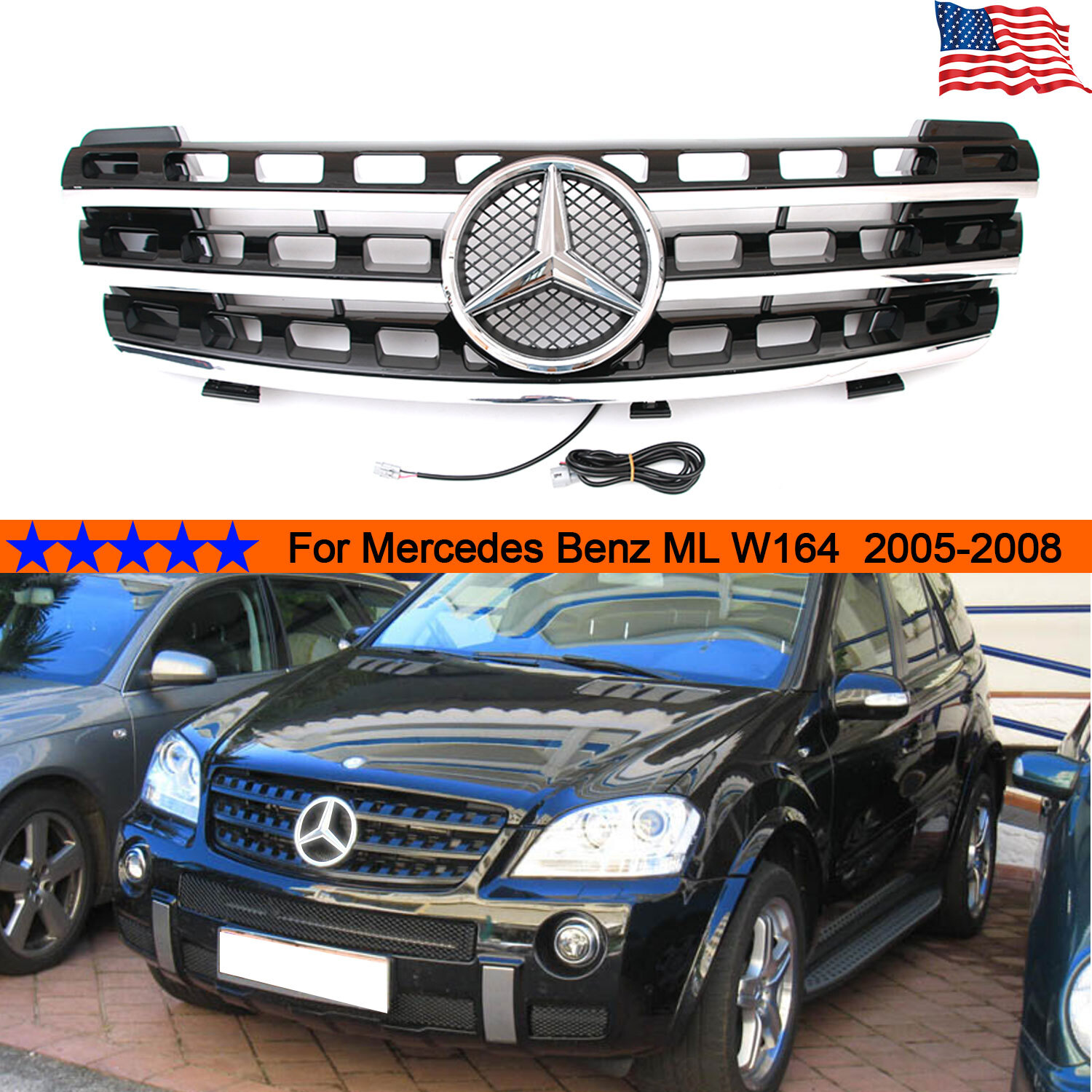 Grille Grill With Star For 2005-2008 Mercedes W164 ML350 ML320 ML63 ...