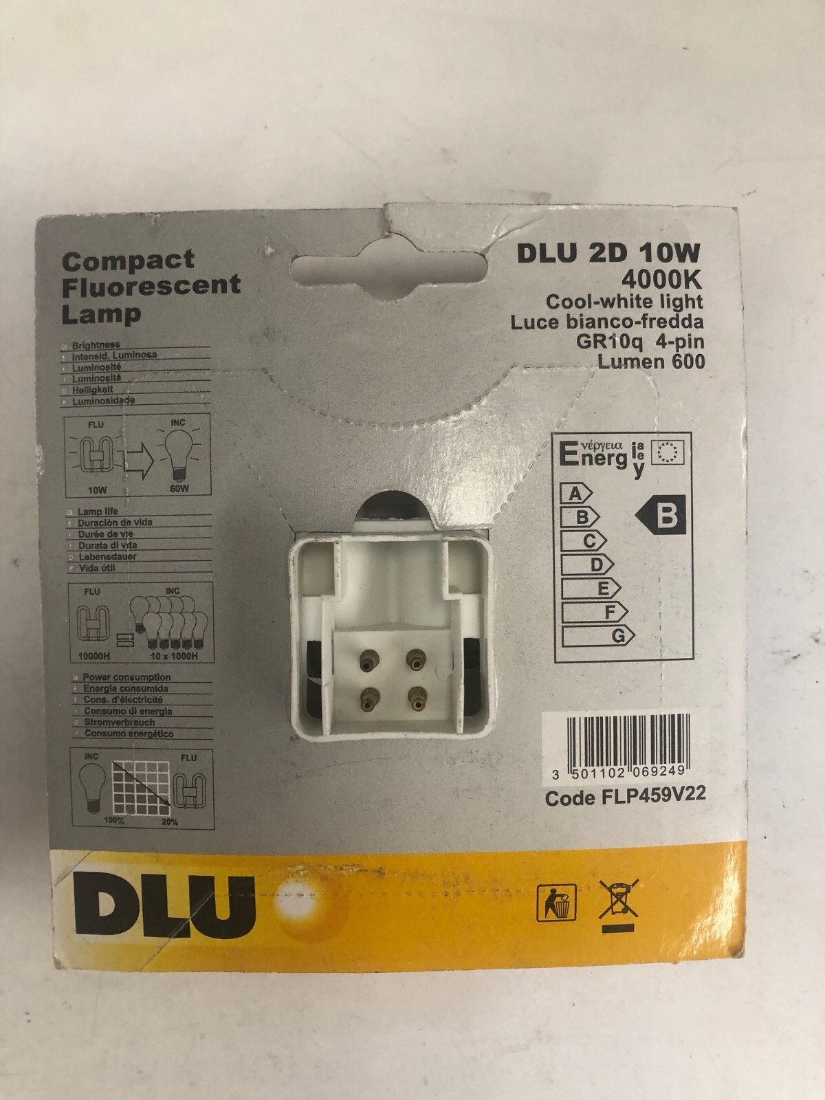 5 Pieces DLU FLP459V22 F102D/840/4Pin 4"x4"x1" 2D CFL 10W 4000K GR10q 4 ...