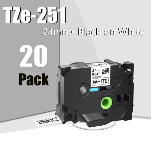 20PK 24mm Tz251 TZe251 Black on White Label Tape For Brother P-touch PT ...