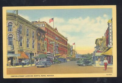 RENO NEVADA DOWNTOWN CENTER STREET SCENE OLD CARS STORES VINTAGE ...