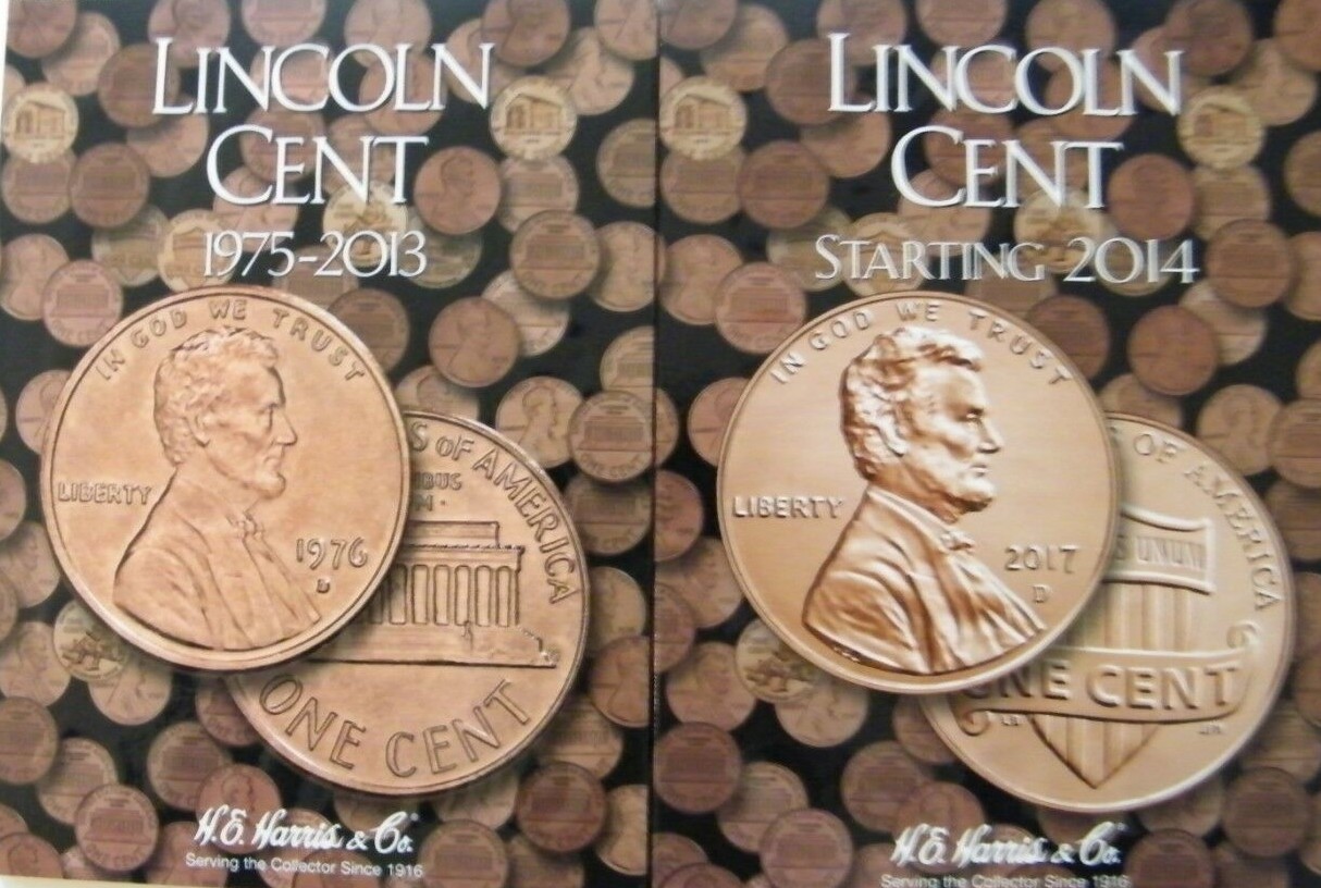 H.E. Harris Lincoln Cent 1975-2013+2014 on Coin Folders, 2 Penny Album ...