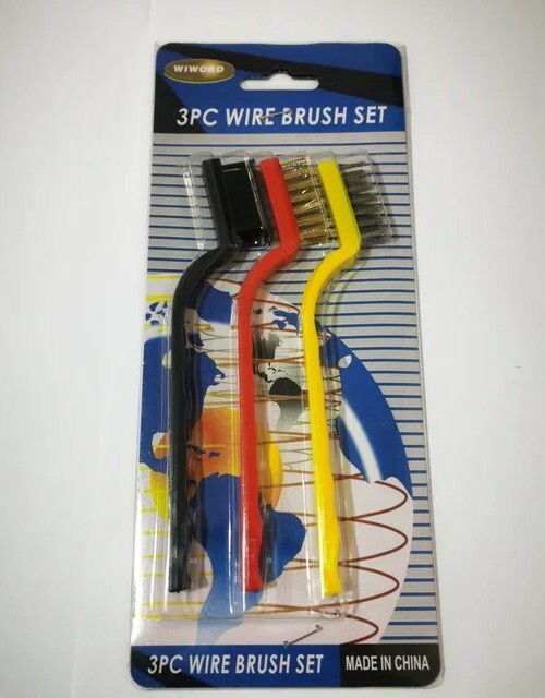 3PC WIRE BRUSH SET SMALL MINI MICRO STEEL BRASS NYLON DIY METAL RUST ...