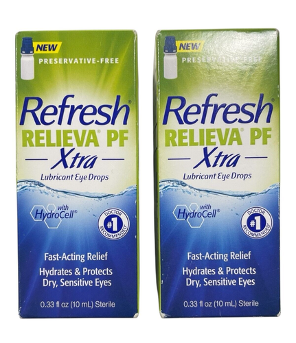 Refresh RELIEVA PF Xtra Lubricant Eye Drops - 2 PACK - 10 ml each - Exp ...