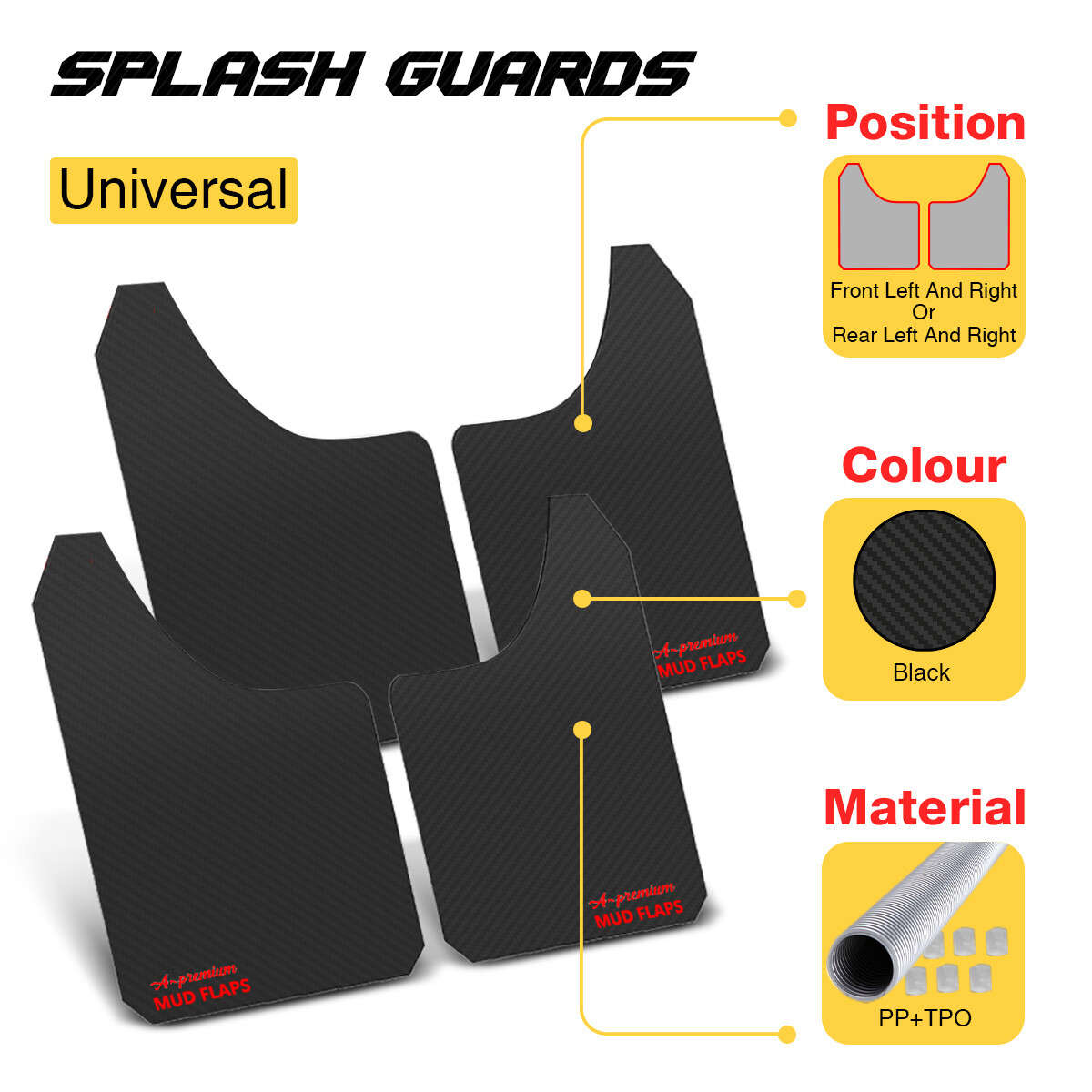 4x Black Universal Splash Guard Mud Flaps Fender for Ford Falcon BA BF ...