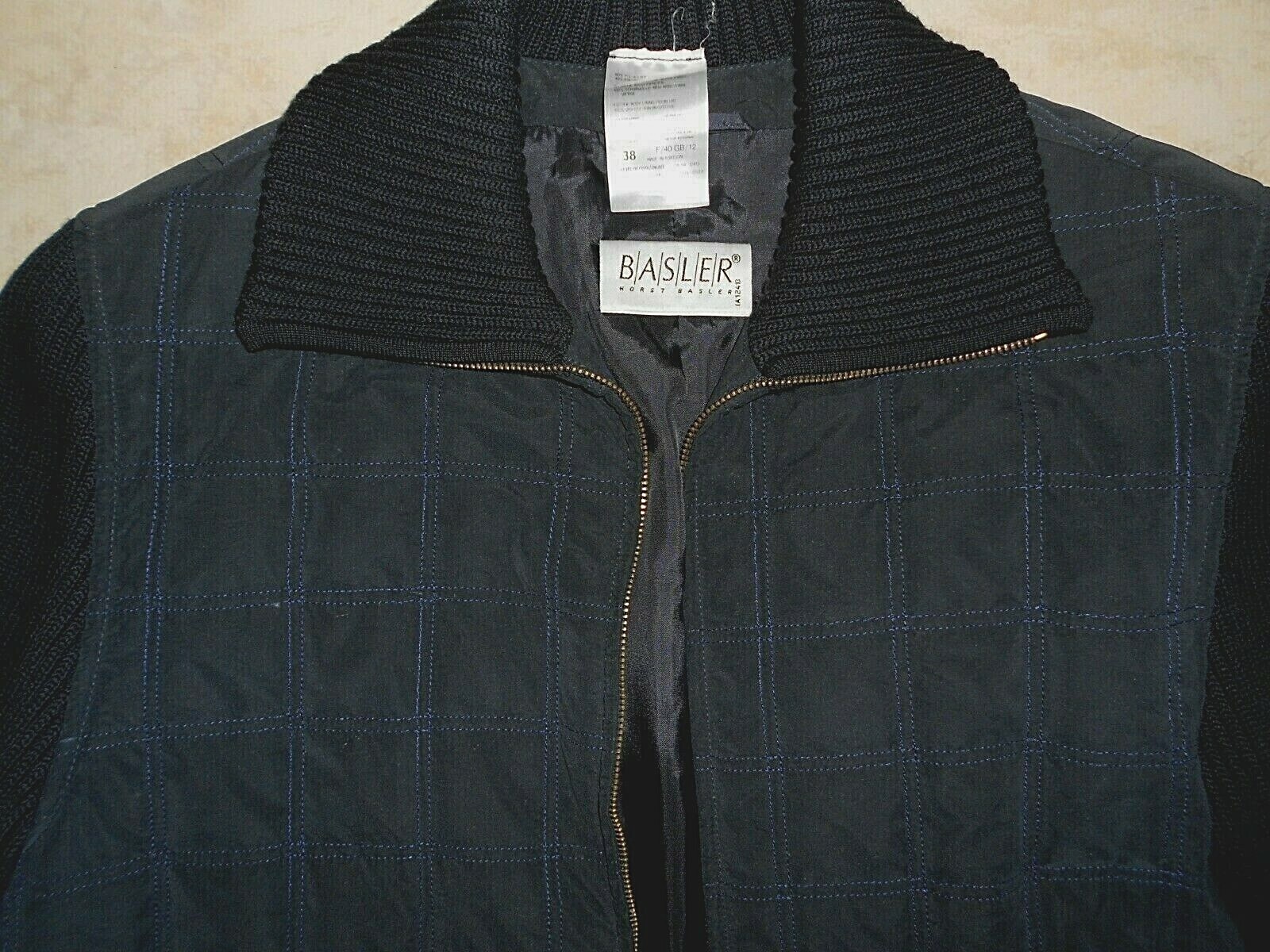 BASLER Black Quilted Jacket Coat Wool Knit Sleeves Zippers Women's sz ...