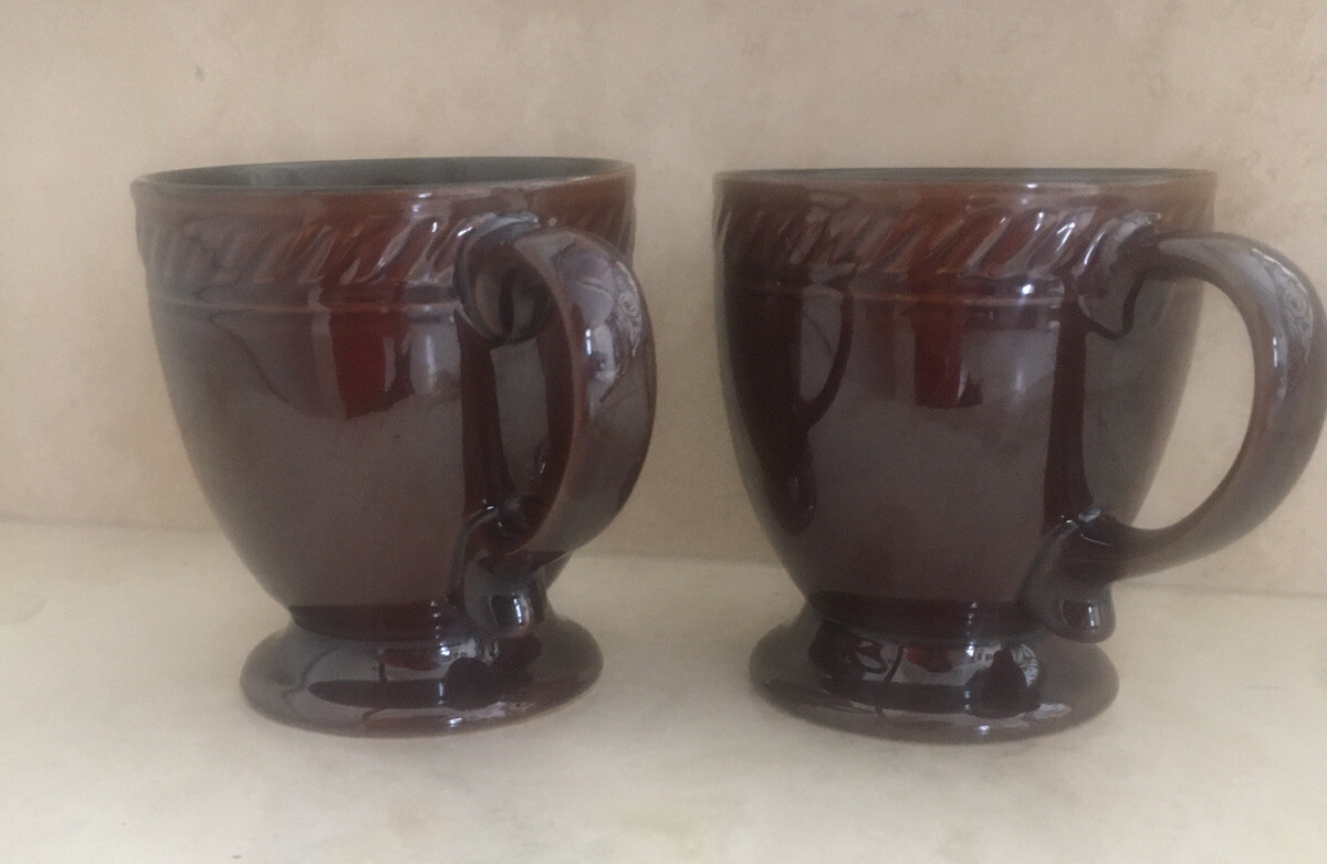 DesignPac Inc Art Pottery Pedestal Coffee Mugs (12 oz) Iridescent Brown ...