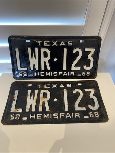 Vintage Black & White Texas 1968 Matching Pair License Plates Hemisfair ...