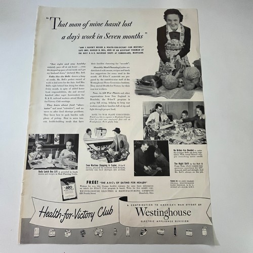 Westinghouse Electric Appliance Division 1940s WWII Era Ad SV29-2 | eBay