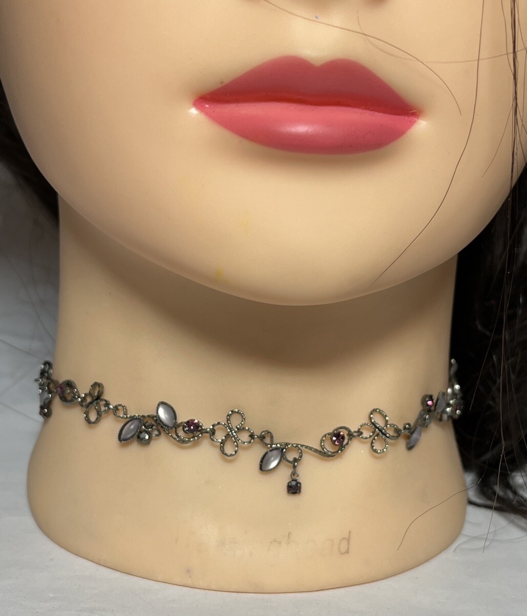 Y2K Gothic Victorian Revival Choker Purple Rhinestone… - Gem