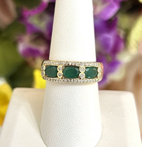 14k Yellow Gold Effy Green Emerald Diamond Cocktail Ring Band Size 8 | eBay