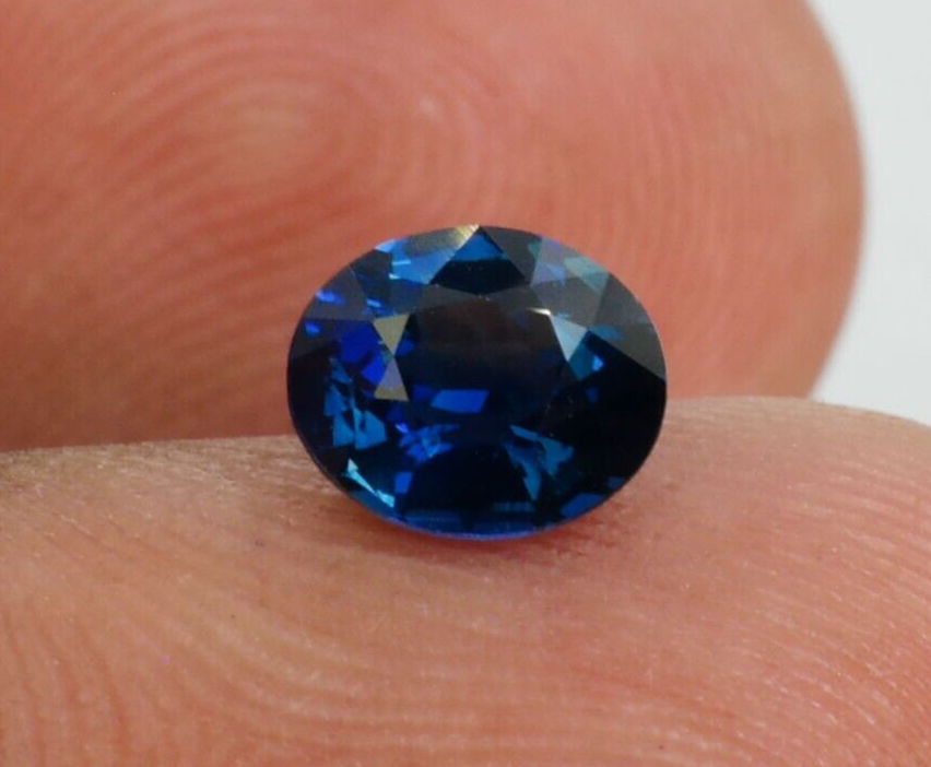 1.10ct Certified Natural Blue Sapphire OV 7x6mm Sweet Blue Color 100% ...
