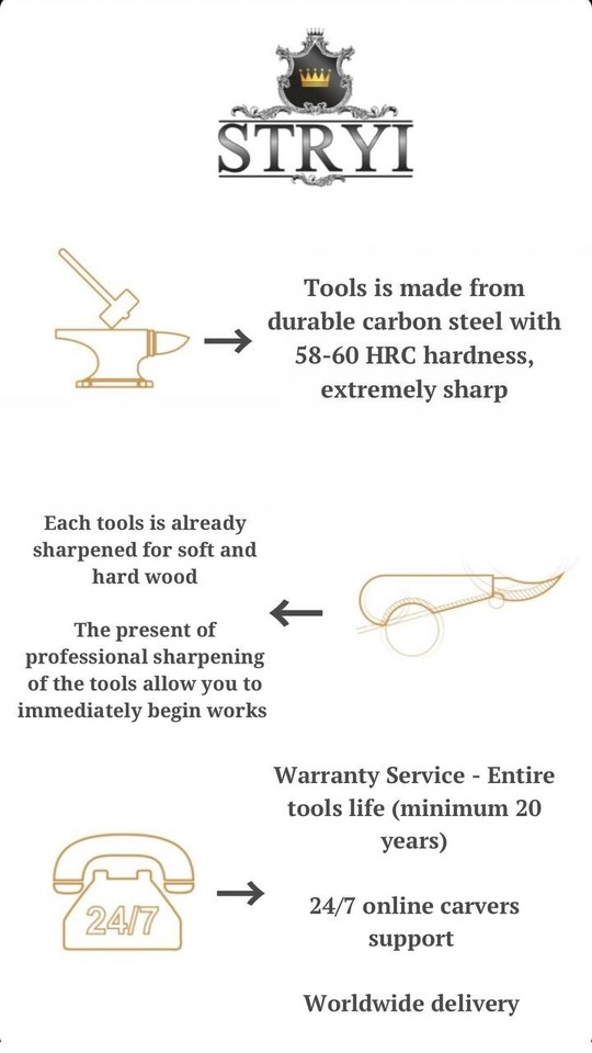 Set 12 Gouges, Straight & Bent Chisels in Case, Wood Carving, Carpentry ...