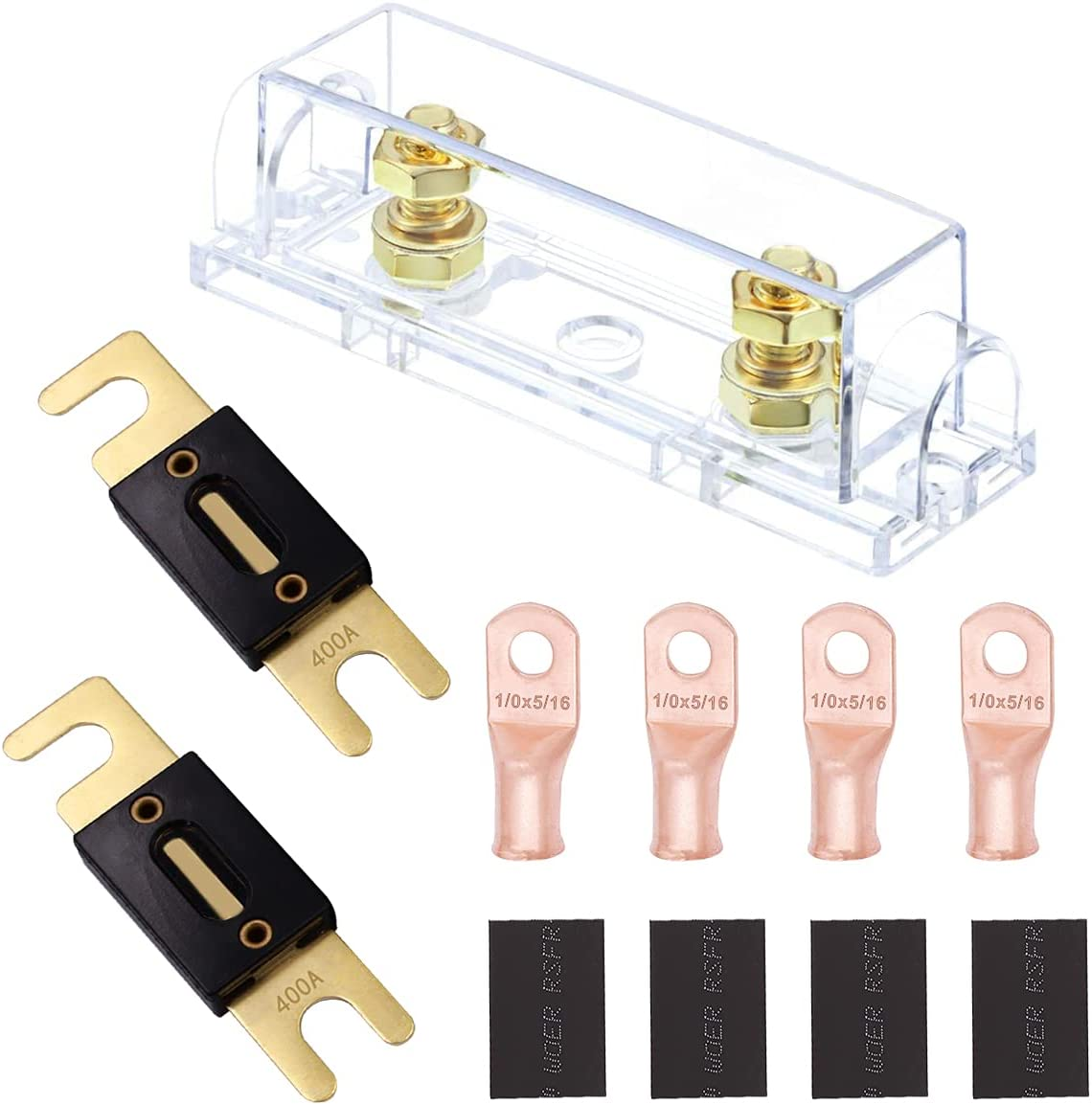 ANL Fuse Holder, 2 Pcs 400A Fuses, 4Pcs 1/0 AWG Cable Ring Terminal ...