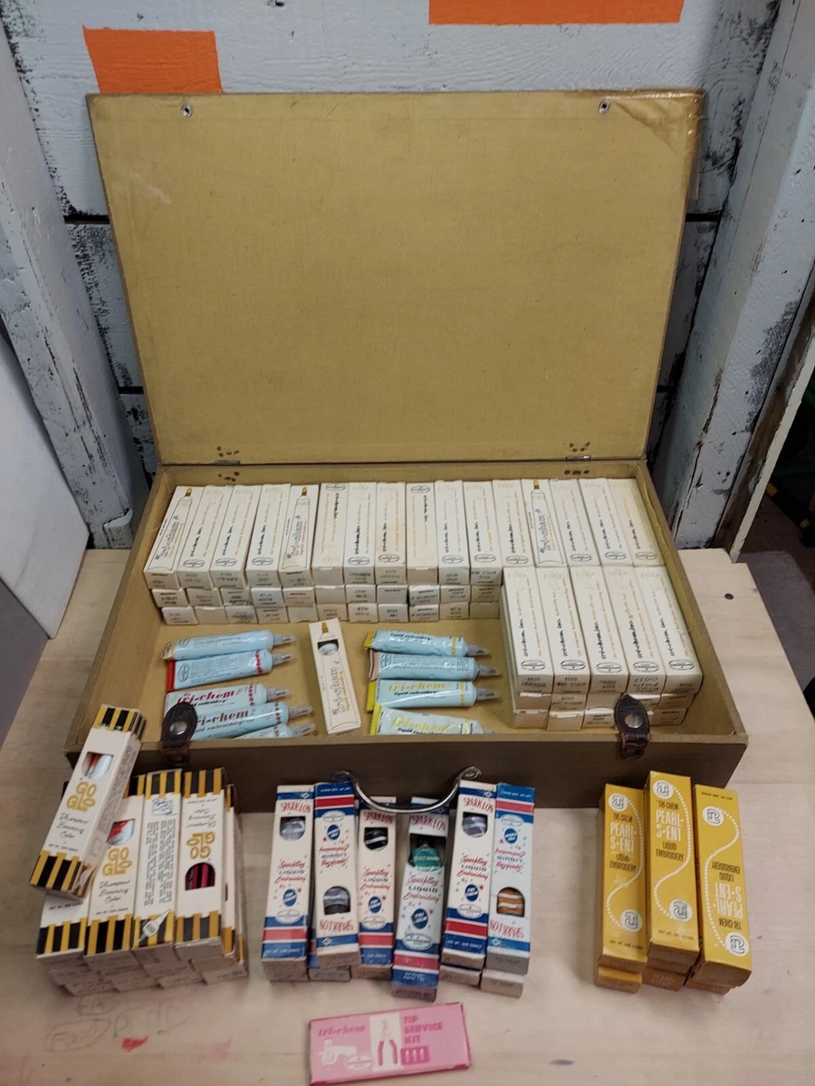 VINTAGE TRI CHEM Liquid Embroidery Paint Set W/Rose Tote 48, 42% OFF