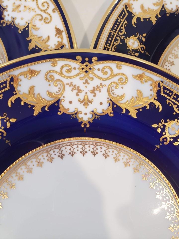 4 Spode Copeland Cobalt Blue Gold Gilded Encrusted Dinner Plates | eBay