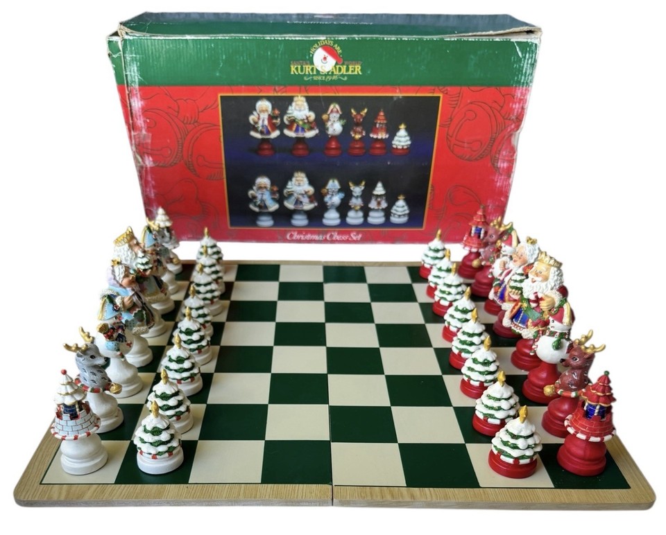 Kurt Adler Christmas Chess Set Santa's World Holiday Pieces Wood ...