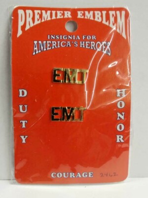 EMT Cut Out Letter Lapel Pin Tac Set of 2 Gold Plated Collar Device ...