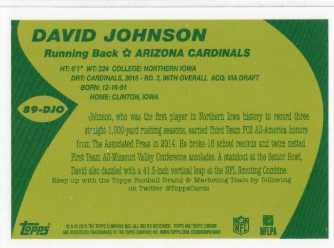 2015 TOPPS CHROME DAVID JOHNSON RC #89-DJO CARDINALS | eBay