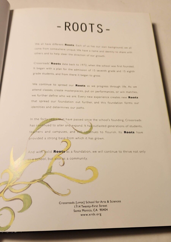 2012 CROSSROADS HIGH SCHOOL YEARBOOK 'ROOTS' SANTA MONICA, CA | eBay