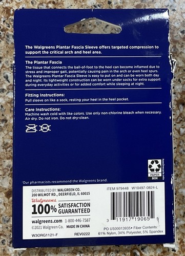 Walgreens Plantar Fascia Compression Sleeves Large Men 8.5-13/Women 10 ...