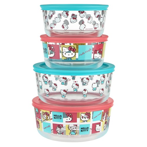 Hello Kitty Pyrex 8-piece Decorated Glass Food Storage Set | eBay