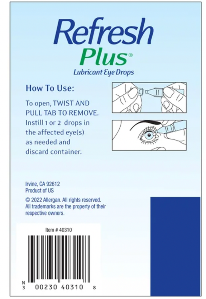 Refresh Plus Preservative-Free Lubricant Eye Drops, 100 Single Use EX ...