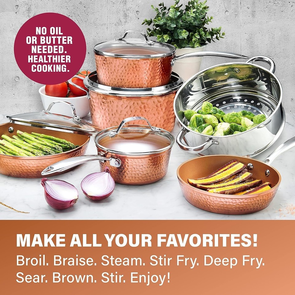 Gotham Steel 15-Piece Cookware Set - Hammered Copper (2984) 80313029844 ...