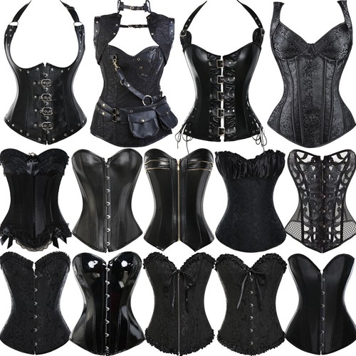 Vintage Gothic Overbust Boned Corset Burlesque Basque Top Lace-Up ...