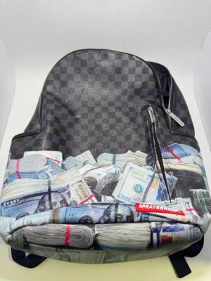 SPRAYGROUND MONEY PRINT BACKPACK BLACK / GREY CHECKER PRINT | eBay