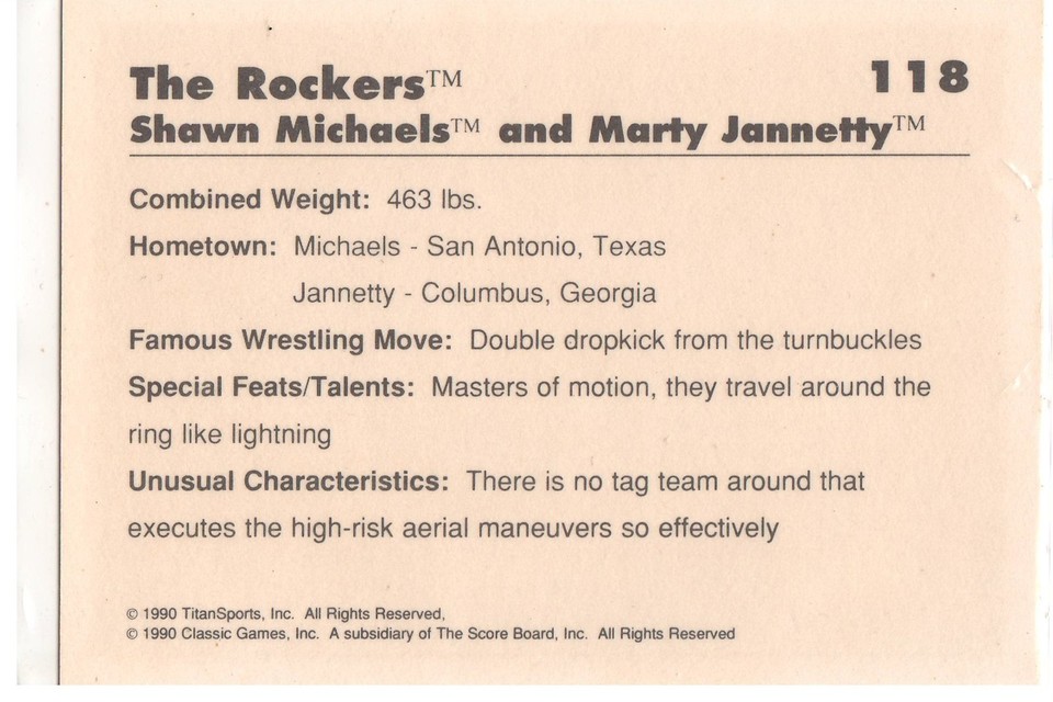 1990 WWF Classic Games "The Rockers" Trading Card (Mint) {4075} | eBay