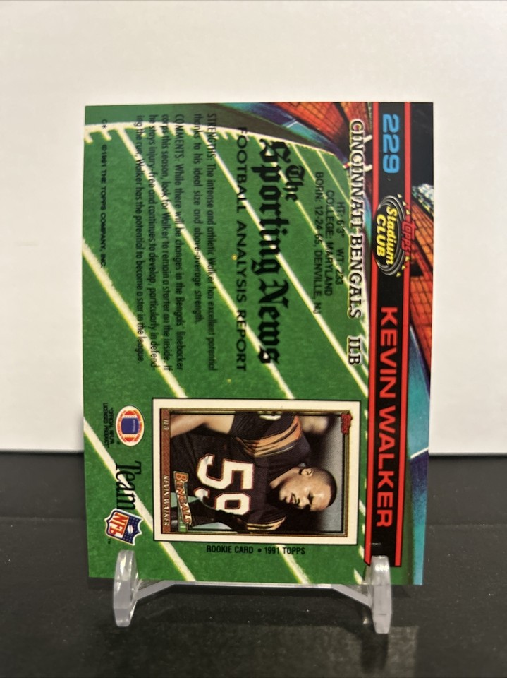 1991 Stadium Club Football Kevin Walker Rookie Cincinnati Bengals #229 ...
