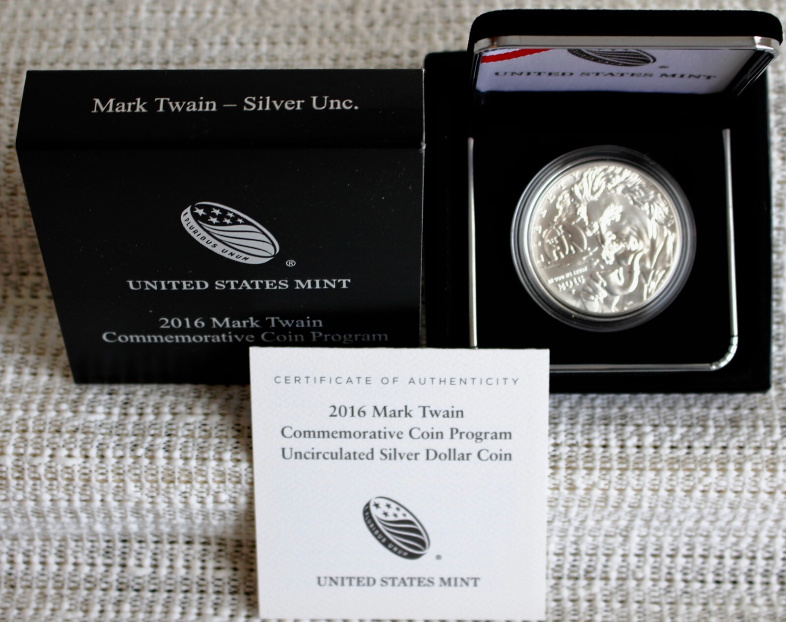2016 P Mark Twain BU Silver One Dollar Coin Commemorative Coin with Box ...