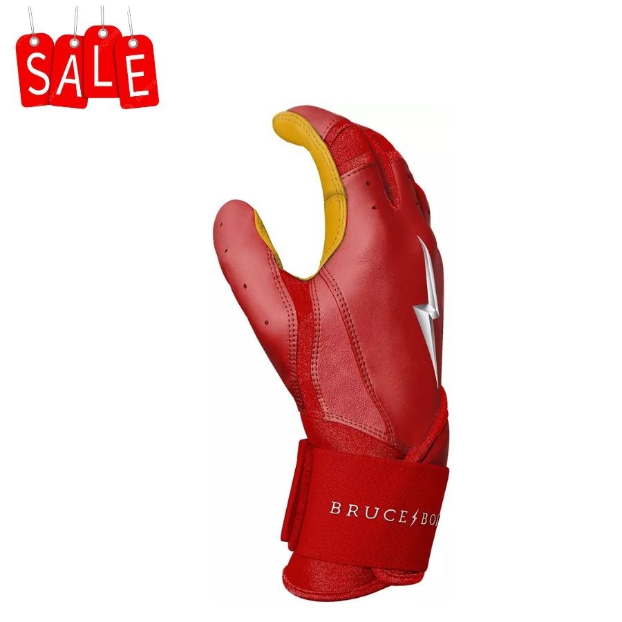 Bruce Bolt Bruce Bolt Men's Long Cuff Gold Palm Batting Gloves - Red ...