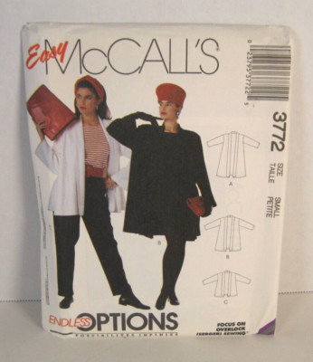 Easy McCall's Unlined Coat or Jacket #3772 Misses' Small (6-8) Pattern ...