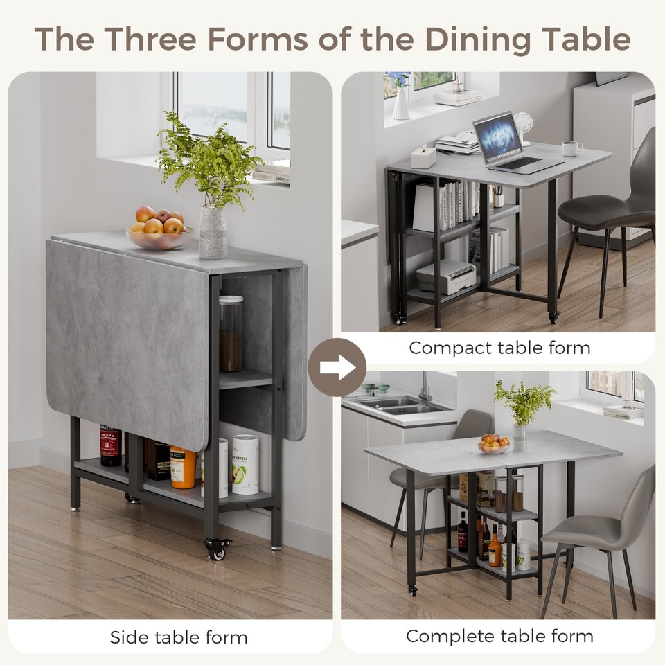 Mondeer Mobile Folding Dining Table with 2 Open Storage Shelves Dining ...